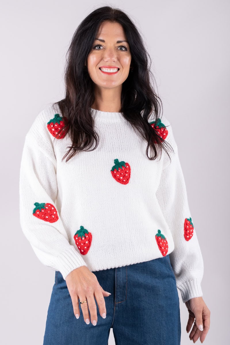 Knitted Round Neck Strawberry Jumper | Peony Fashion