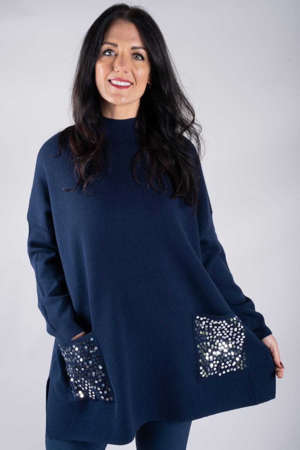 Embellished Sequin Funnel Neck Knit Jumper | Peony Fashion